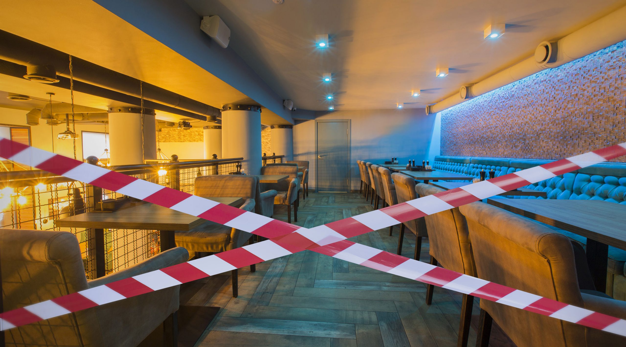 Hazard safety stripes across empty closed restaurant - eDecks Blog